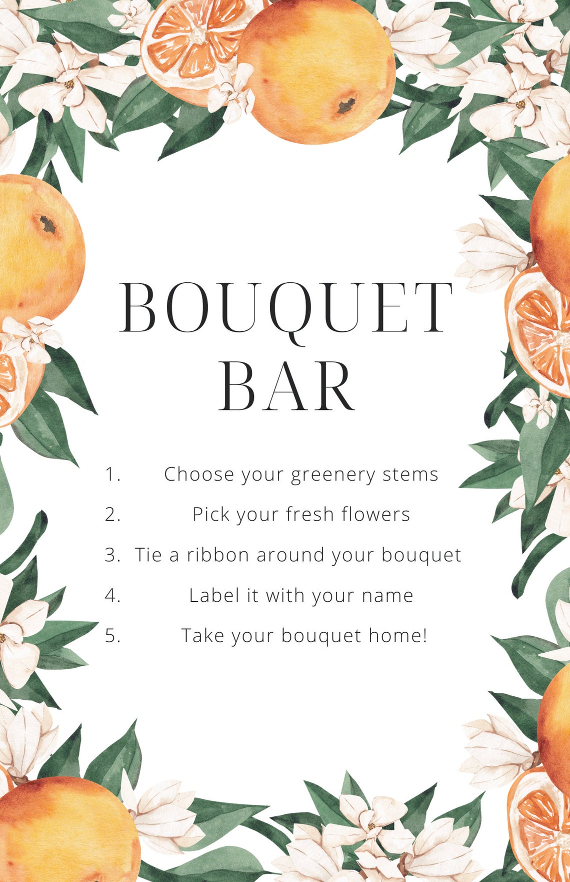 Bouquet Bar Sign - Citrus Theme Wedding, Shower, or Party Signage - Etsy