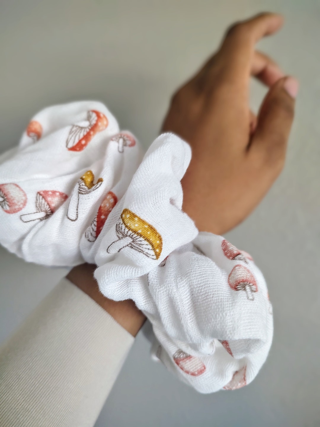 Whimsical Mushroom Scrunchie, Mushroom Print, Wide Elastic Scrunchie ...