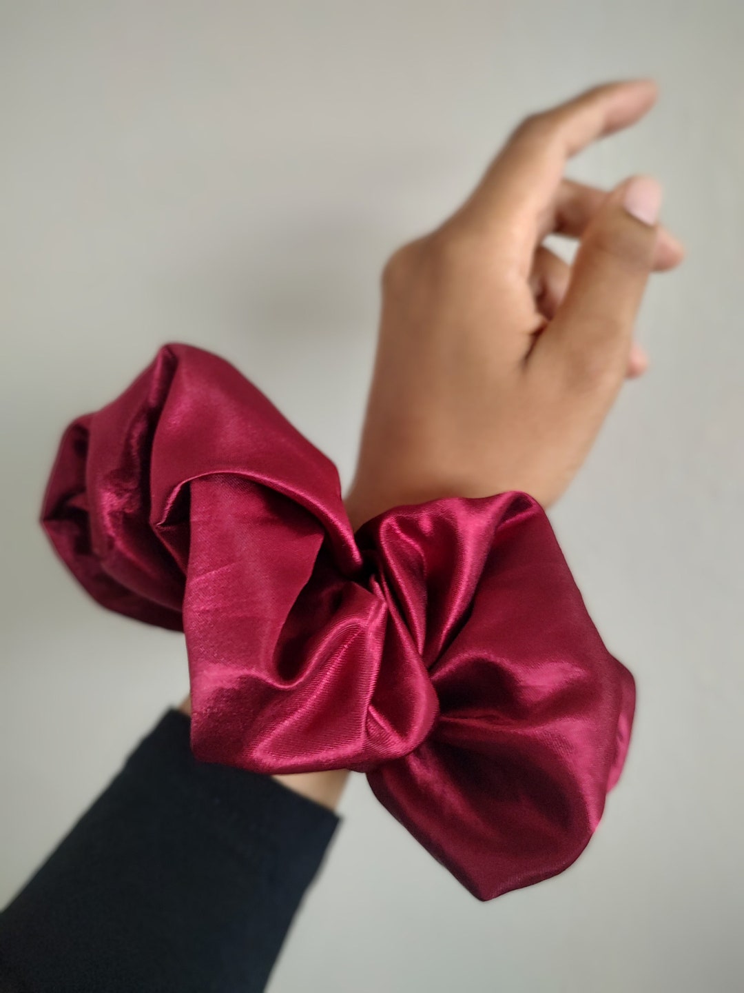 XL Oversized 100% Burgundy Satin Scrunchie, WIDE Elastic Scrunchie ...