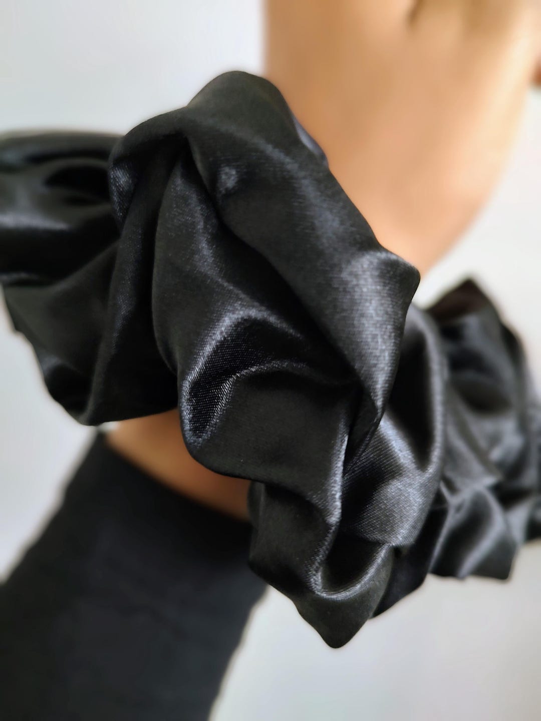 Black Bridal Satin Scrunchie, Wide and Round Elastic Options, Wedding ...