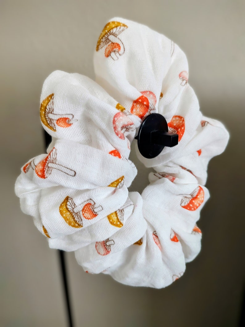 Whimsical Mushroom Scrunchie, Mushroom Print, Wide Elastic Scrunchie ...
