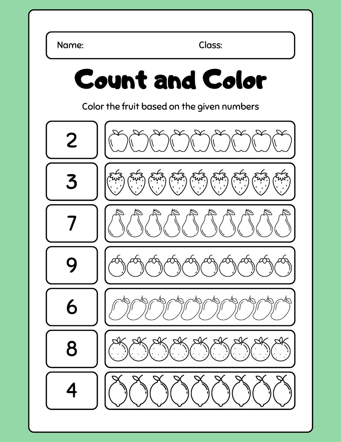Counting Worksheet| Kids Learning Activity| Digital Download| Coloring ...