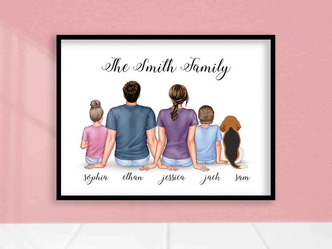 Custom Family Portrait With Pets, Family Gifts, Wall Art Illustration ...