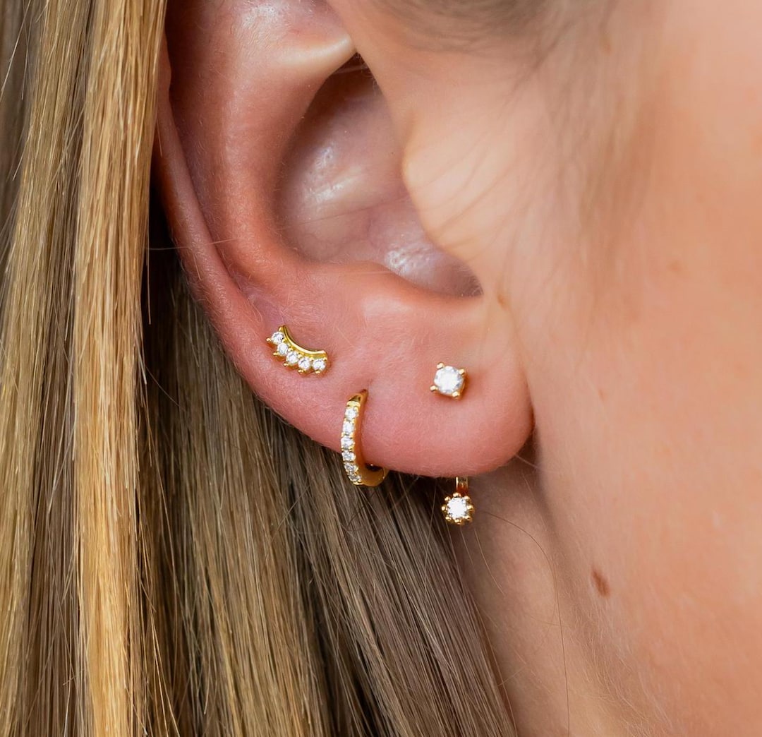 925 Sterling Silver Dainty Earring Set,everyday Earring Stack, Ear ...