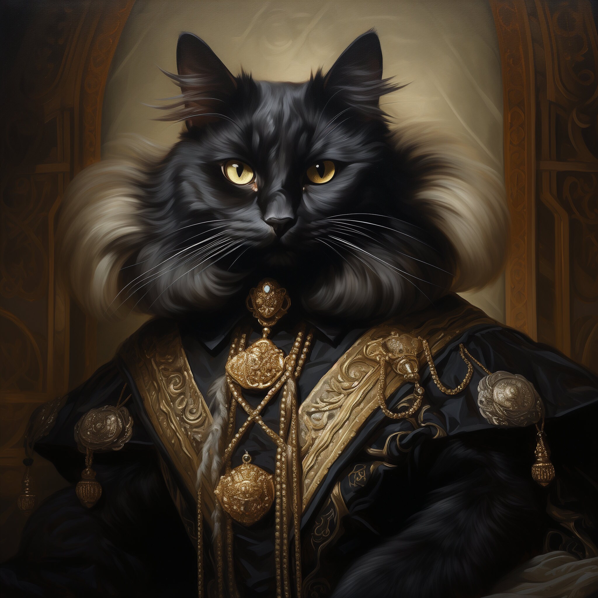 Digital Images 5 Black Cat Portrait Pet Portrait Renaissance Cat ...