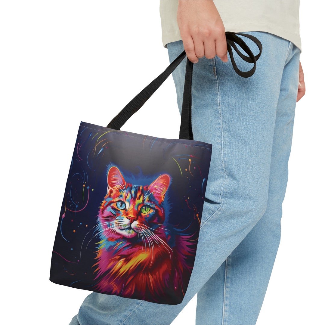 Colourful Tote Bag Animal Print Bag Cat Lover Gift Animal - Etsy