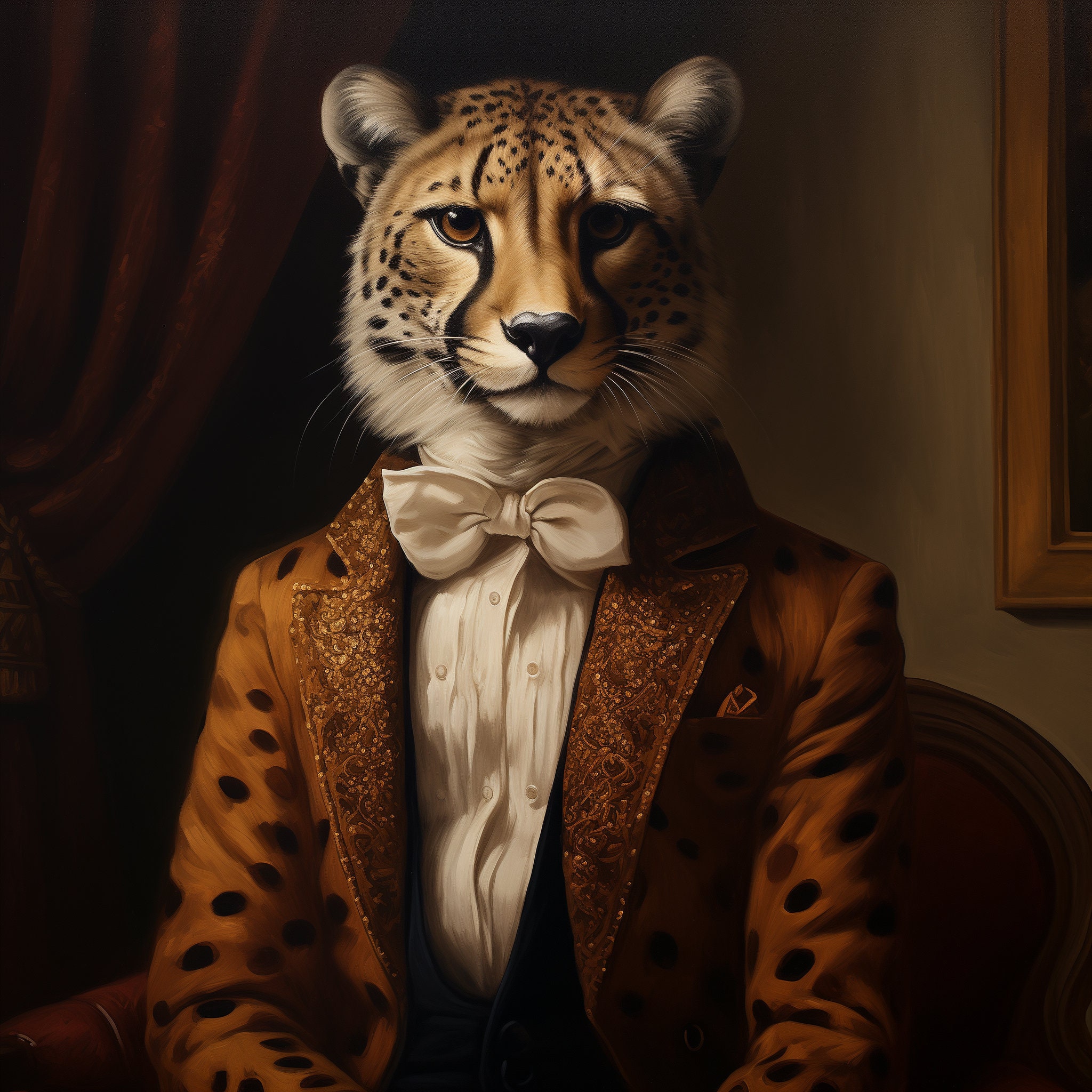 Digital Image Royal Cheetah Portrait Party Animal Gift Renaissance ...