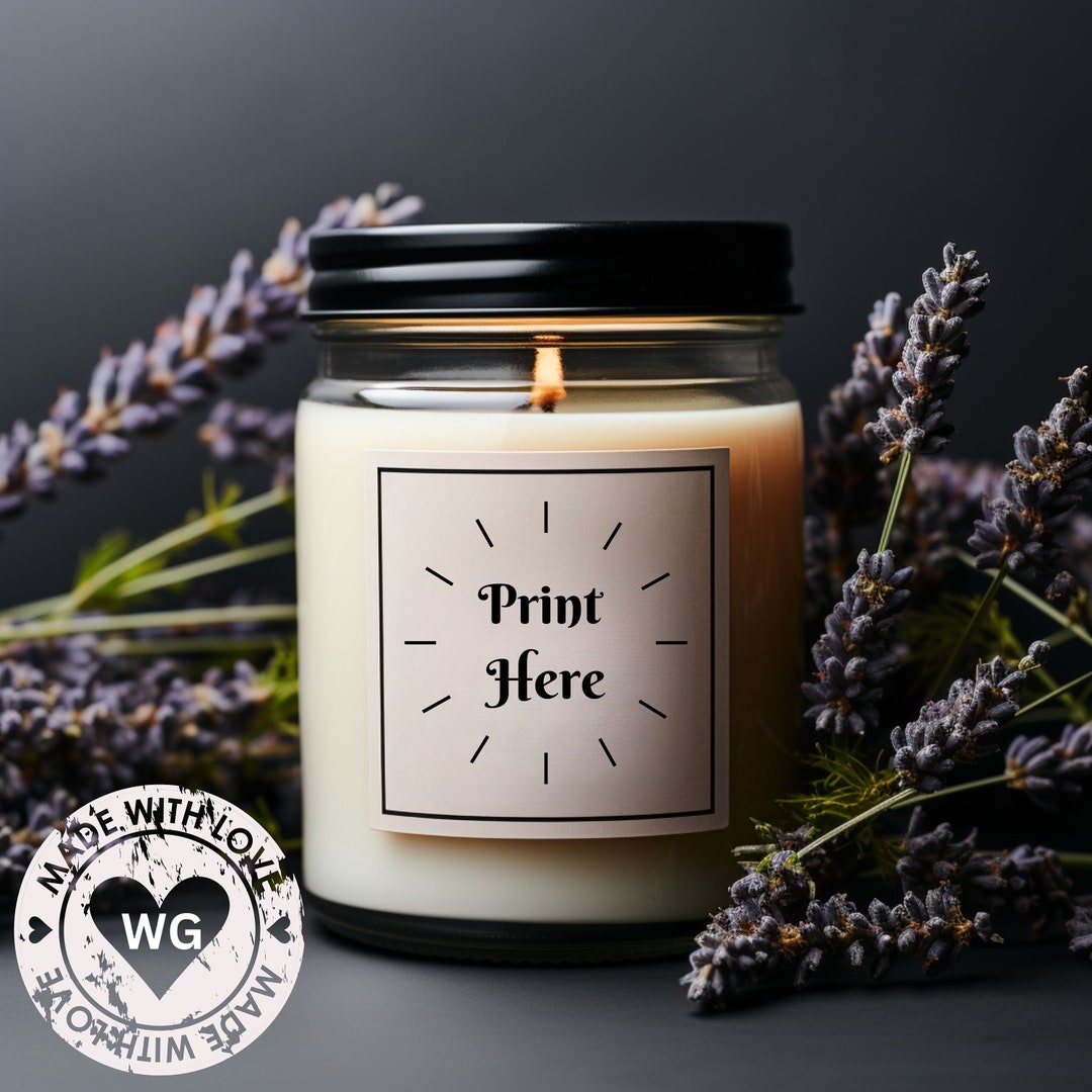 Lavender Candle Mockup, 9oz Candle Mockup, Black Lid Candle Mockup, Soy ...