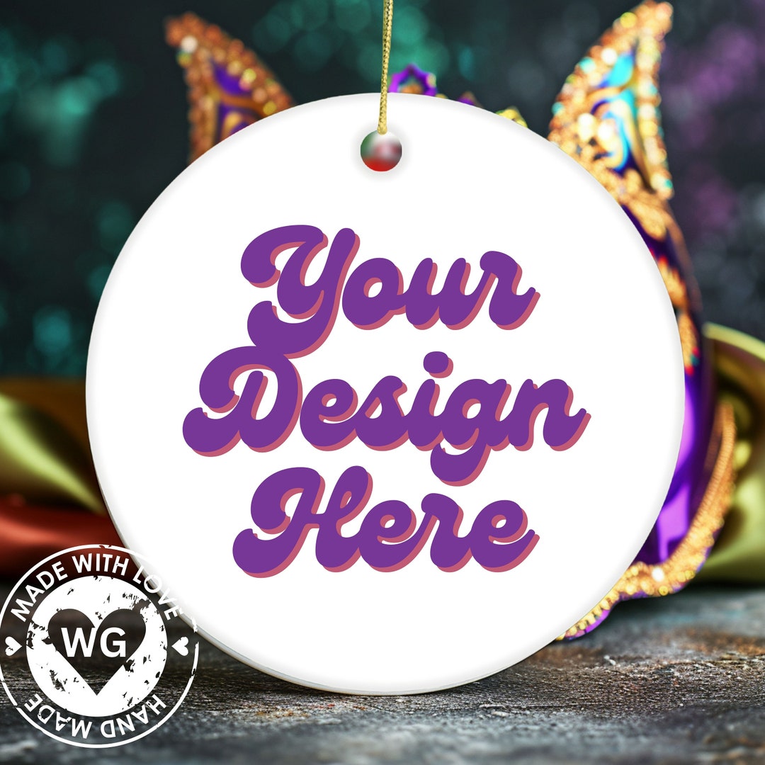 Mardi Gras Mockup Blank White Round Ceramic Fat Tuesday Ornament Mockup ...
