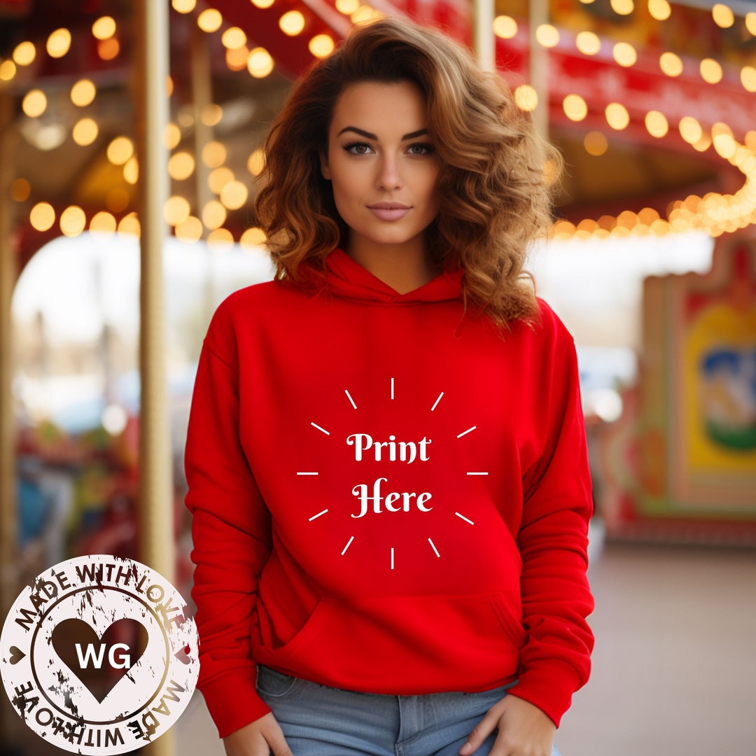 Gildan 18500 Red Sweatshirt Mockup, G180 Red Crewneck Mockup, Model ...