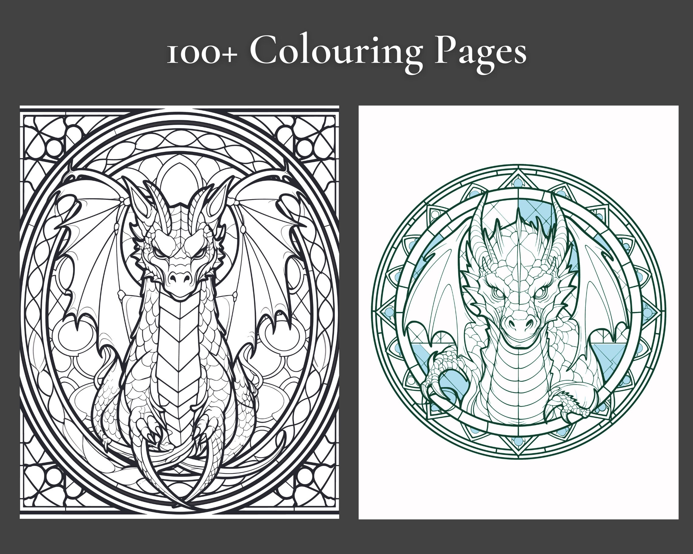 100+ Stained Glass Dragon Colouring Pages for Adults & Kids Instant PDF ...