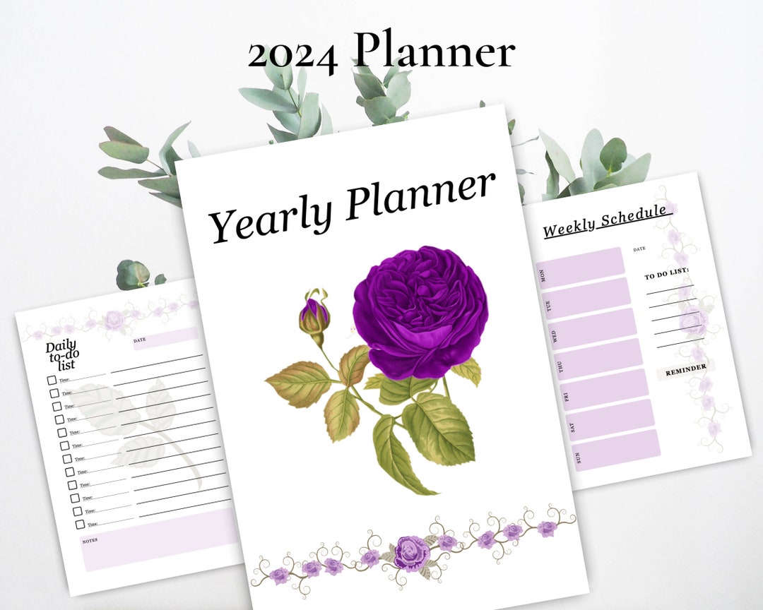 2024 Purple Rose Printable Planner 12 Pages Instant PDF Download - Etsy