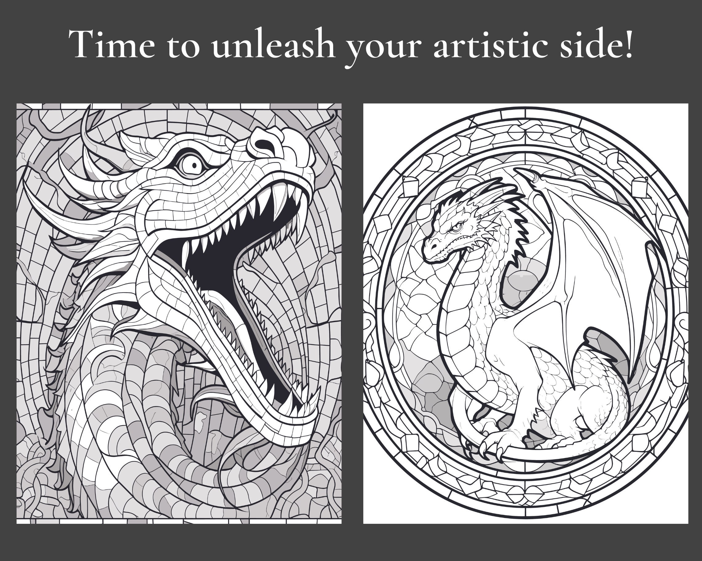 100+ Stained Glass Dragon Colouring Pages for Adults & Kids Instant PDF ...