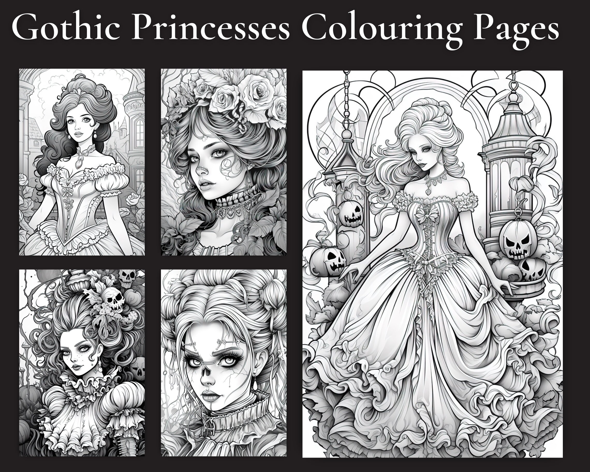 50 Gothic/steampunk Princesses Colouring Pages for Adults Instant ...