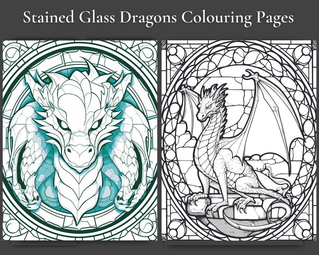 100+ Stained Glass Dragon Colouring Pages for Adults & Kids Instant PDF ...