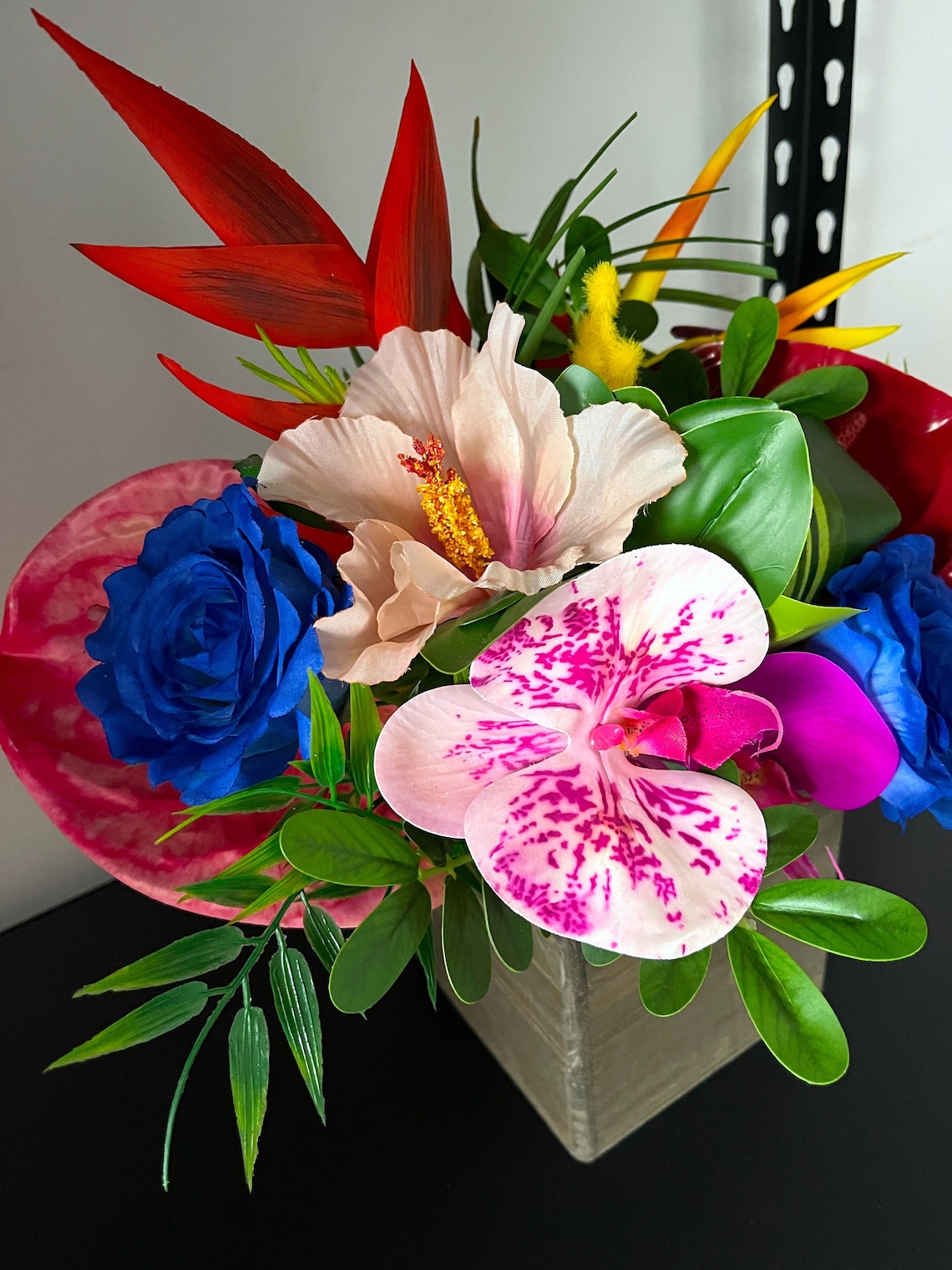 Tropical Arrangement Centerpiece in Artificial Flowers, Royal Blue ...