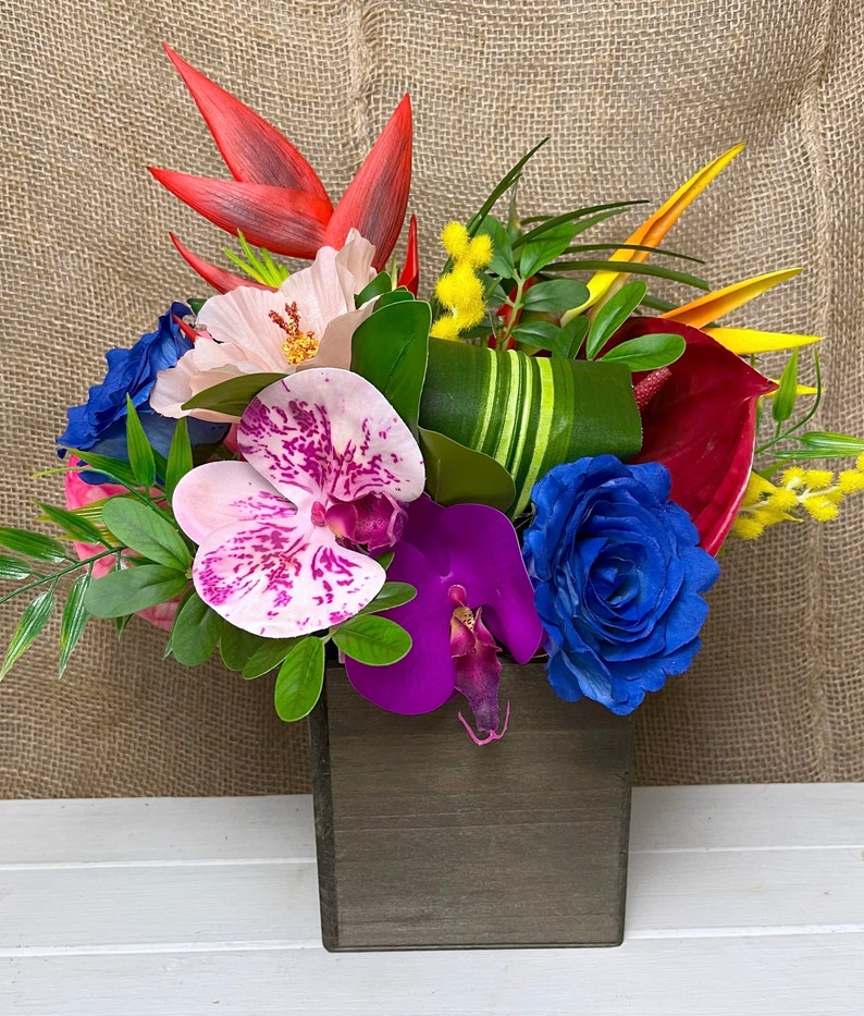 Tropical Arrangement Centerpiece in Artificial Flowers, Royal Blue ...
