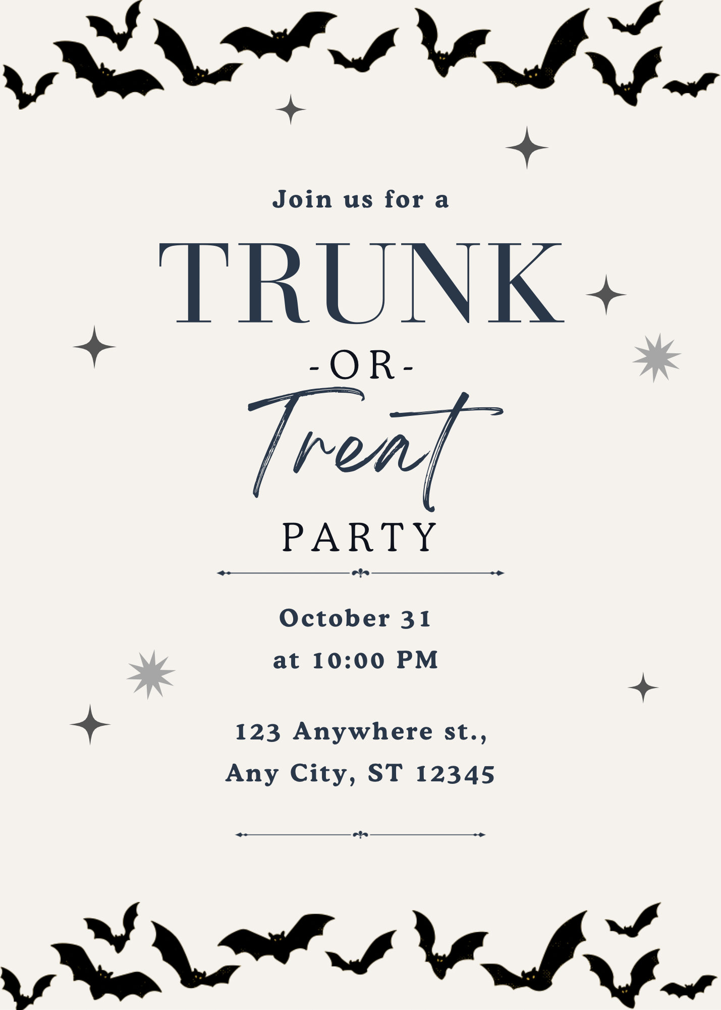 Editable Trunk or Treat Invitation, Bat Themed Party Invitation, Canva ...