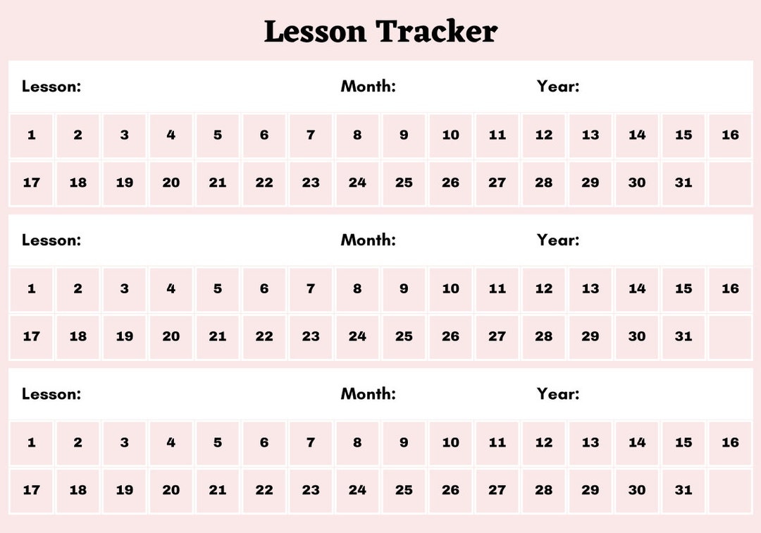 Lesson Tracker pink Printable - Etsy