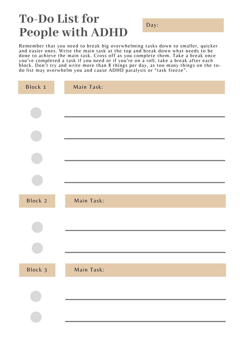 ADHD to Do List to Boost Productivity Download & Print - Etsy