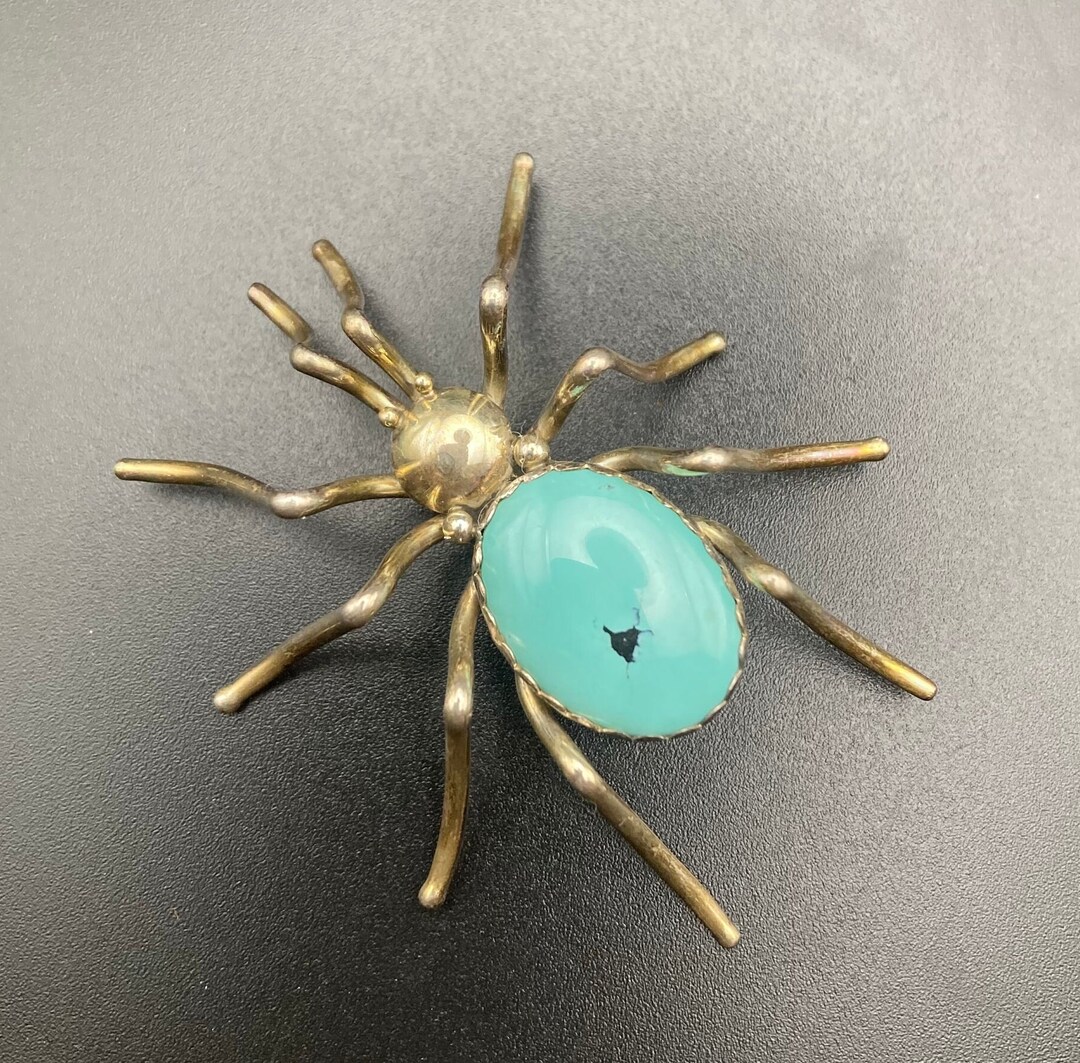 Navajo Native American Turquoise Spider Pin by E. Spencer - Etsy
