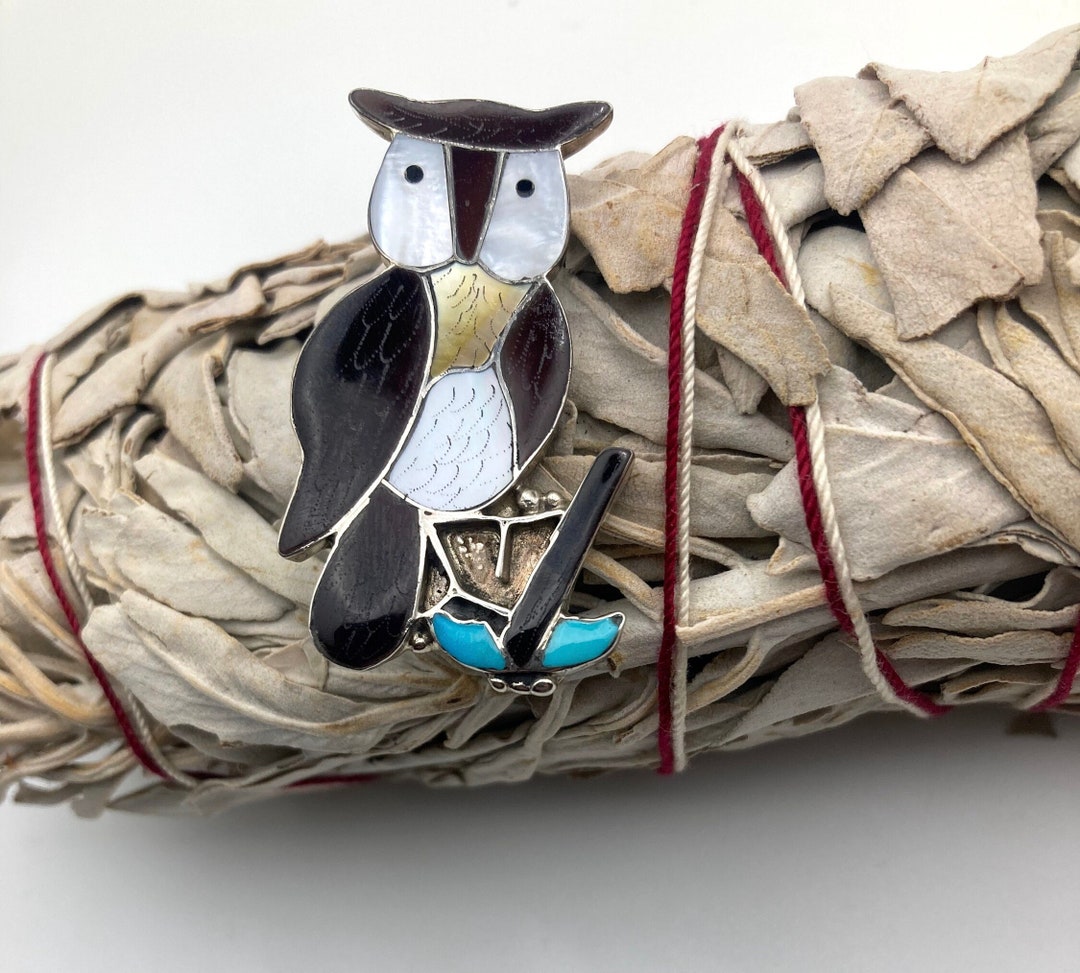 Vintage Native American Zuni Owl Inlay Pin/brooch or Pendant MOP Shell ...