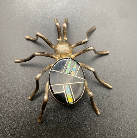 Native American Navajo Inlaid Spider Pin/Brooch Signed - Gem
