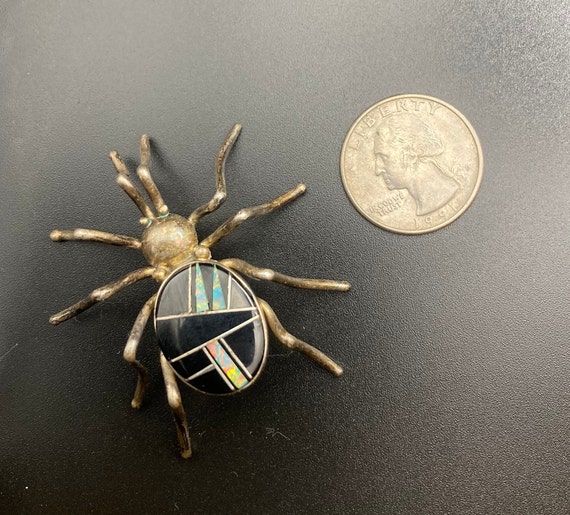 Native American Navajo Inlaid Spider Pin/Brooch Signed - Gem