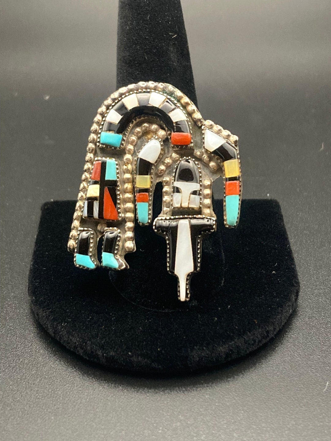 OOAK Native American Zuni Rainbow Man Inlay Silver Ring - Etsy