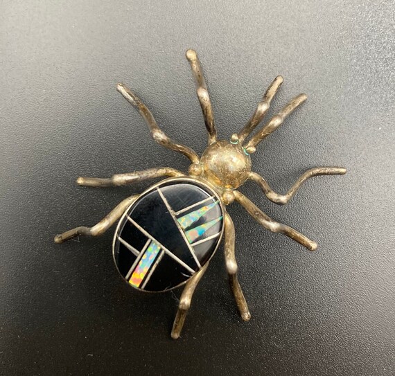 Native American Navajo Inlaid Spider Pin/Brooch Signed - Gem