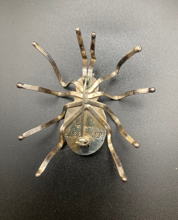 Native American Navajo Inlaid Spider Pin/Brooch Signed - Gem