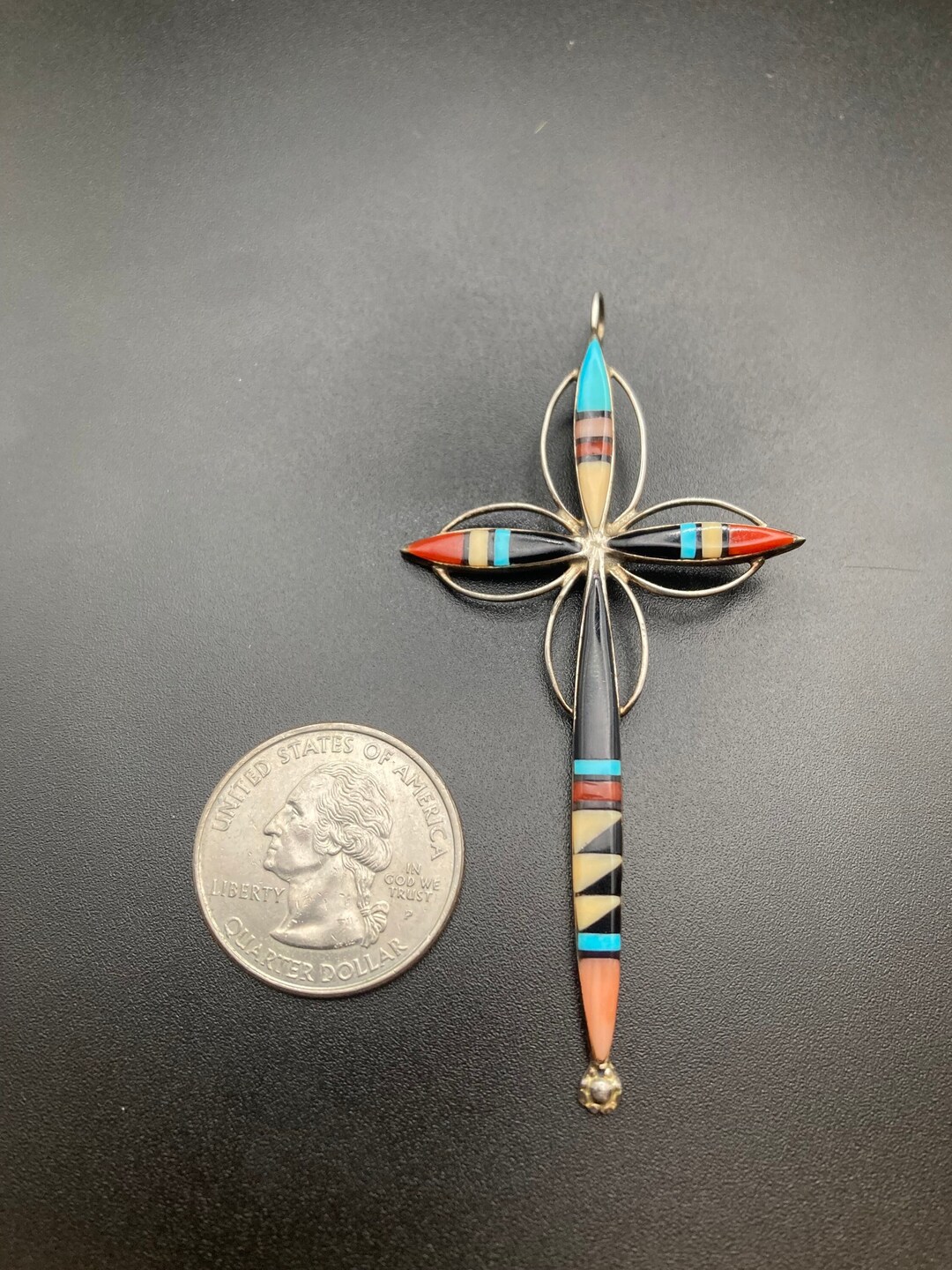 Zuni Multi-stone Inlaid Native American Cross Sterling Silver Pendant ...