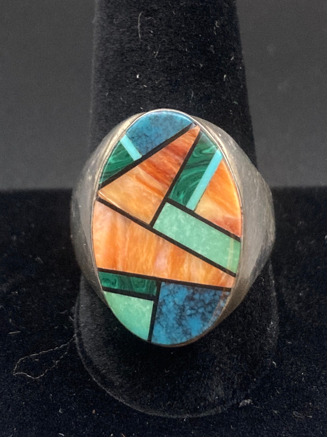 Unique Shell & Turquoise Inlaid Native American Navajo Men's Ring ...