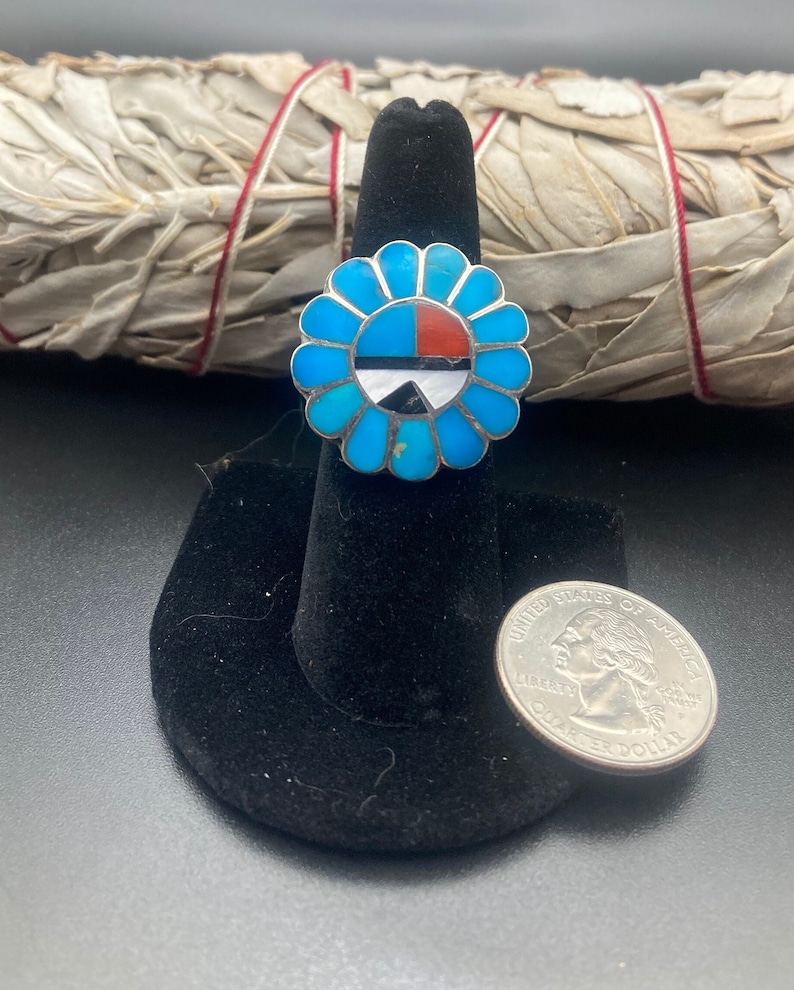 Vintage Zuni Turquoise Native American Sunface Ring Signed 1975 - Etsy