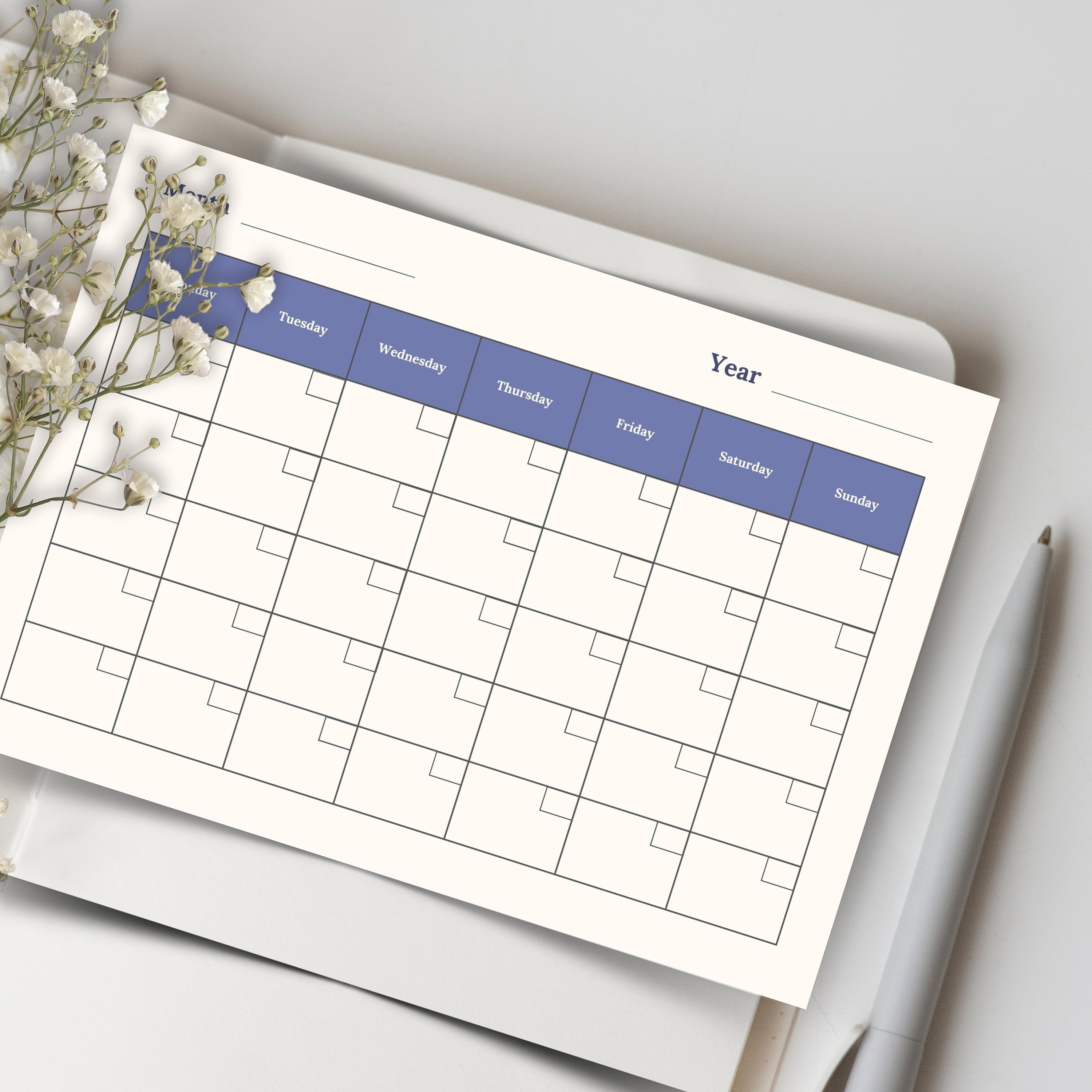 Blank Monthly Calendar (start Monday ), Simple Calendar, A4, A5 ...