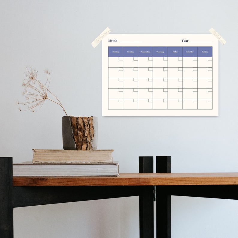 Blank Monthly Calendar start Monday , Simple Calendar, A4, A5 ...