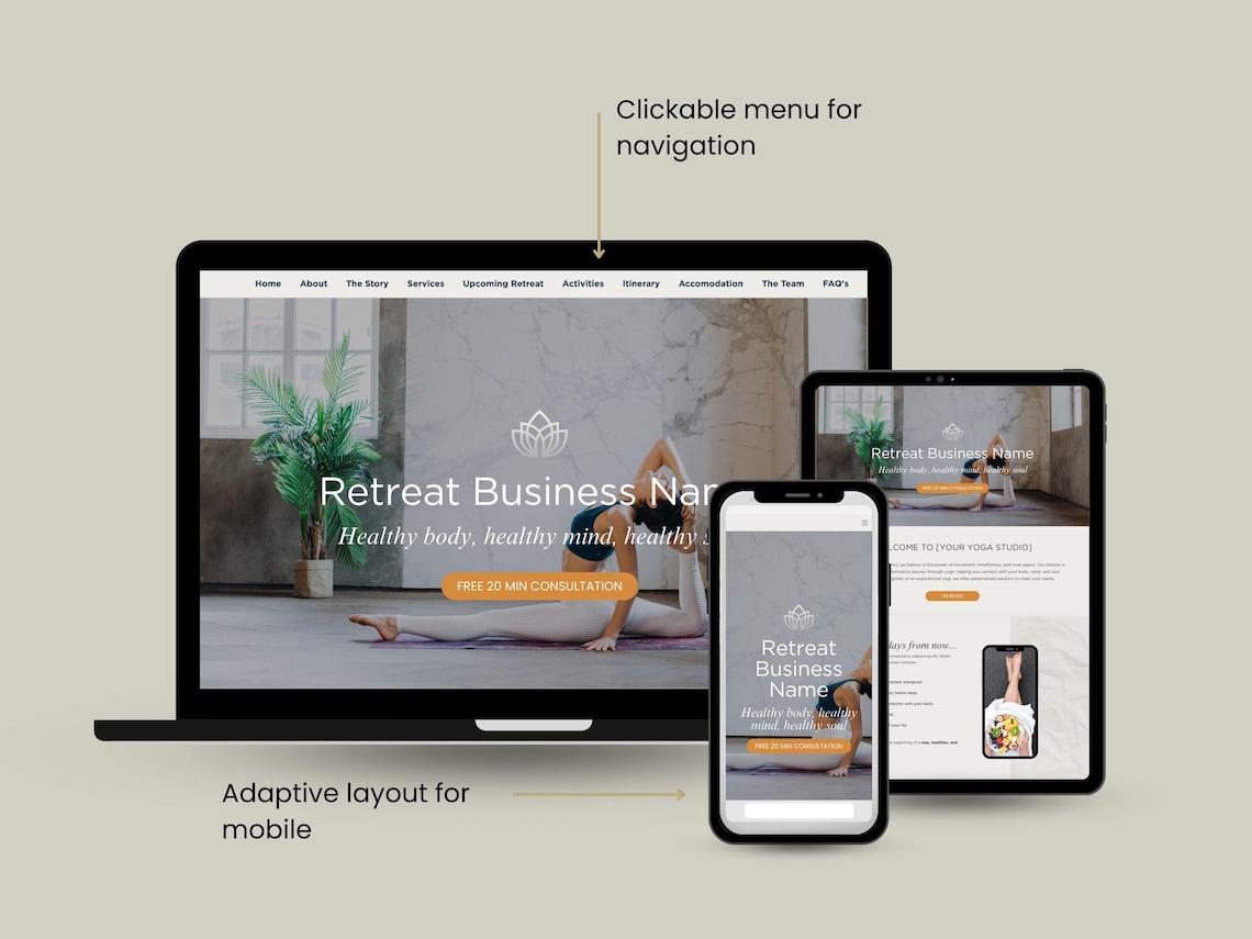 Yoga Website Template, Wellness Retreat Canva Website Template ...