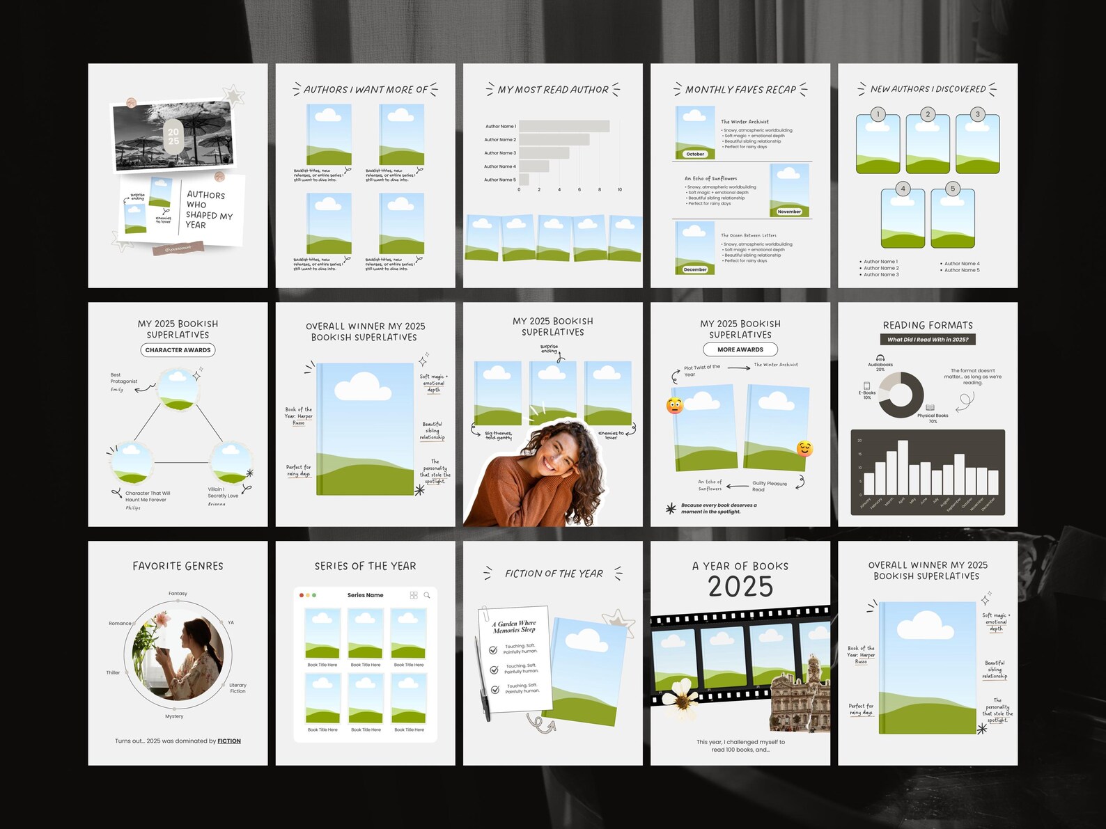 2025 Bookstagram Reading Recap Templates Book Review Canva Reading ...