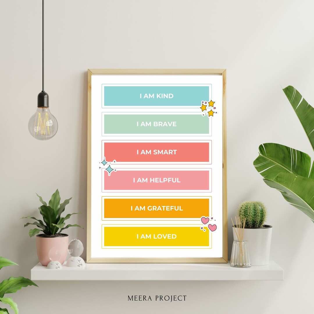 Positive Affirmation Wall Art: Grow Kind, Brave & Loved - Etsy