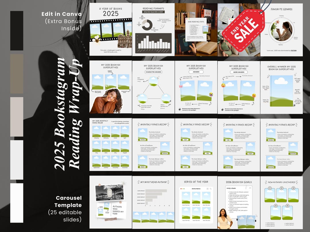 2025 Bookstagram Reading Recap Templates Book Review Canva Reading ...