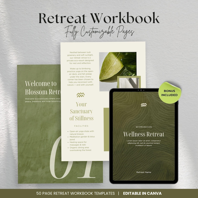 Wellness Retreat Workbook Canva Template Wellness Ebook Template Yoga ...