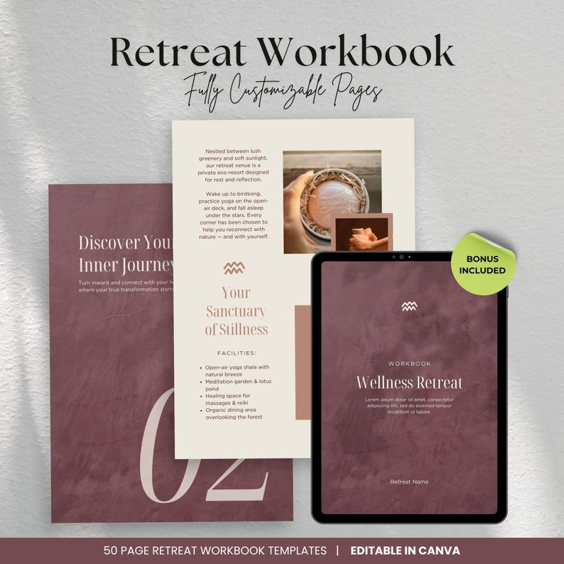 Wellness Retreat Workbook Canva Template Wellness Ebook Template Yoga ...