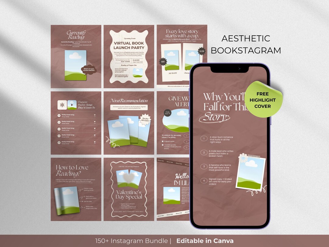 Book Instagram Bundle Canva Template Bookstagram Social Media Book ...