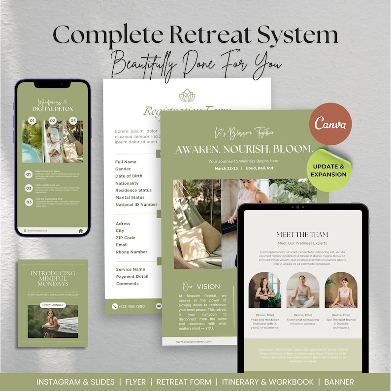 Retreat Planning Bundle Editable Templates for Canva Editable Itinerary ...