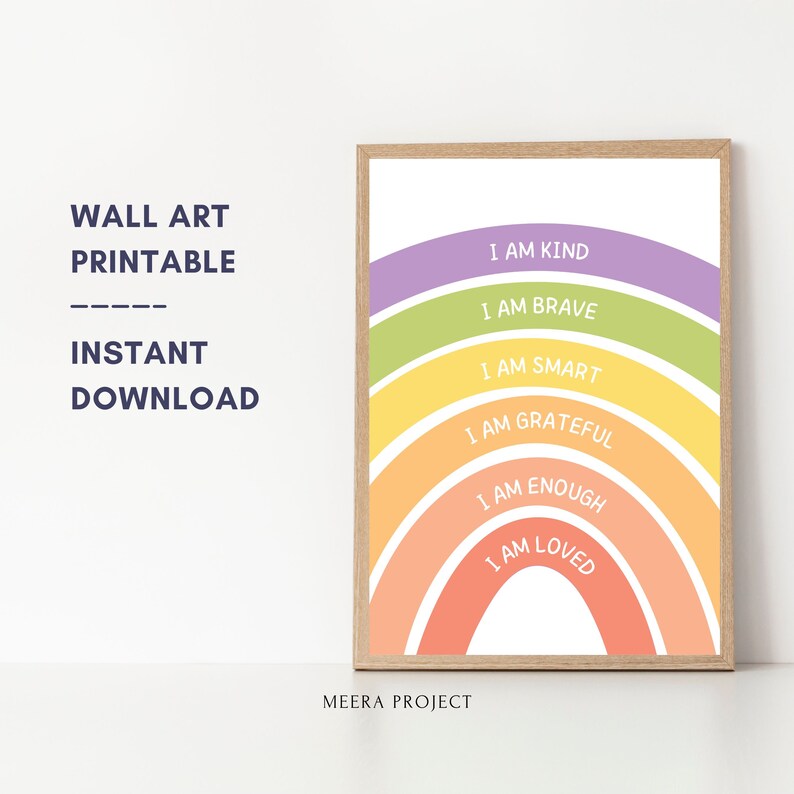Rainbow Affirmations: Positive Self-esteem Wall Art for Kids - Etsy