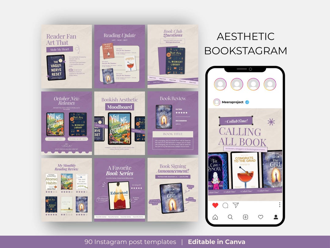 Bookstagram Canva Template Book Instagram Social Media Book Review ...