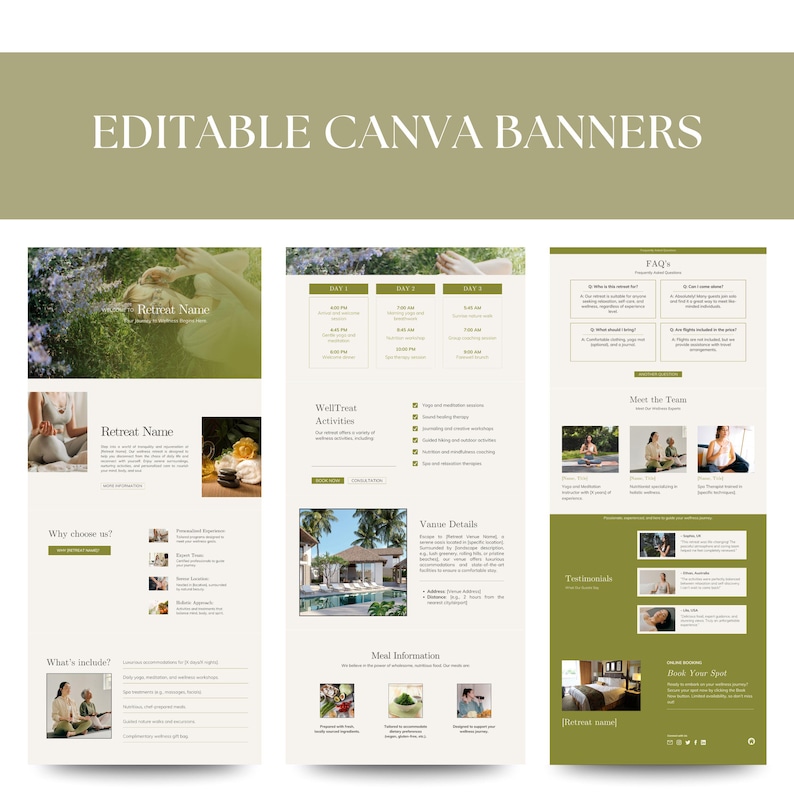 Wellness Retreat Canva Landing Page | Canva Website Template | Editable ...