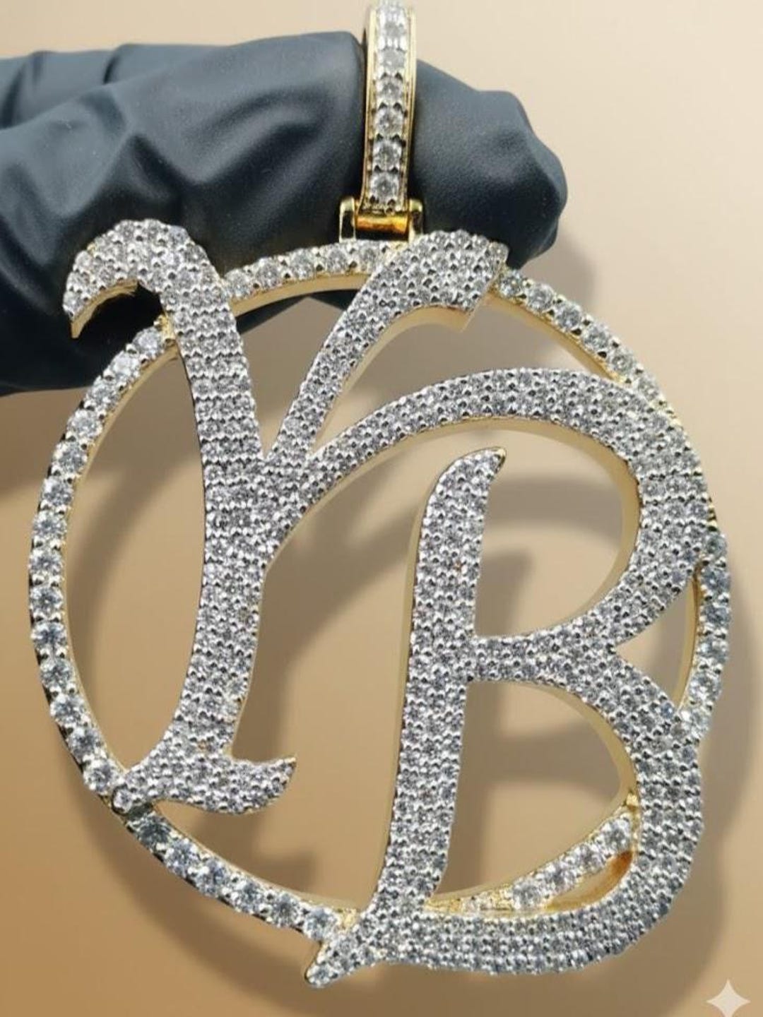 Iced Out Initial YB Pendant Necklace 14K Gold Plated Letter Charm Hip ...