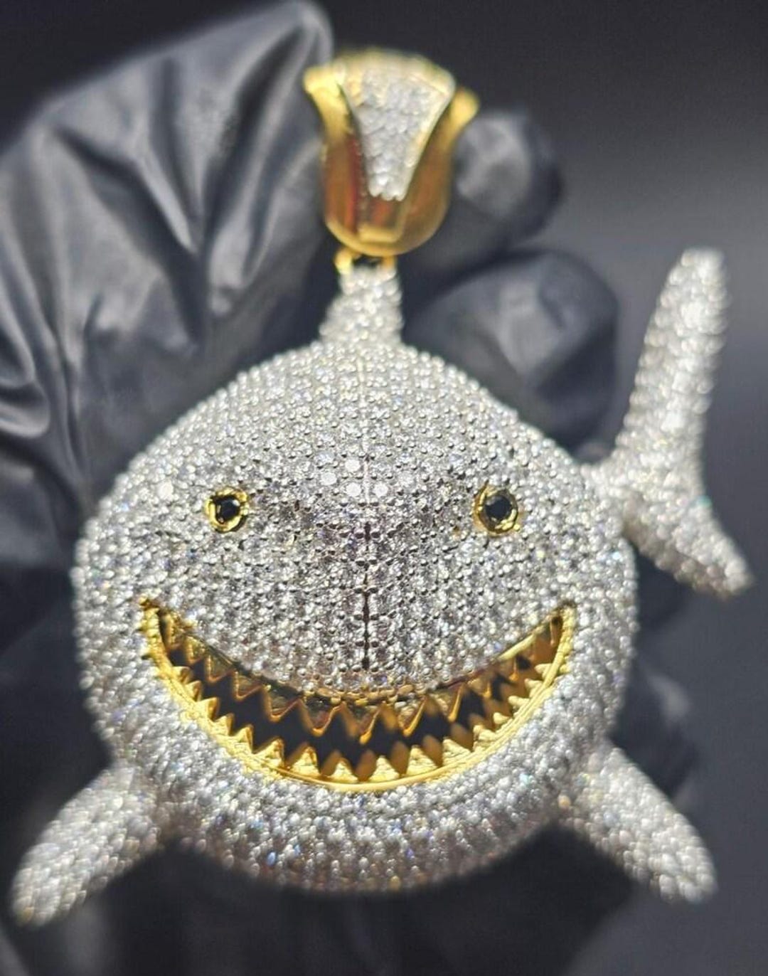 Iced Out Shark Pendant – Gold & Silver Diamond Bling Necklace, Hip Hop ...