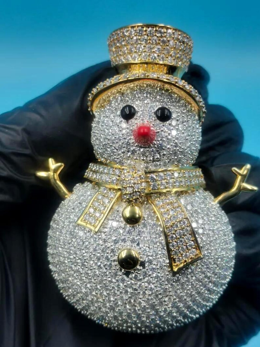 Iced Moissanite Snowman Pendant – 14K Gold Plated Sterling Silver ...